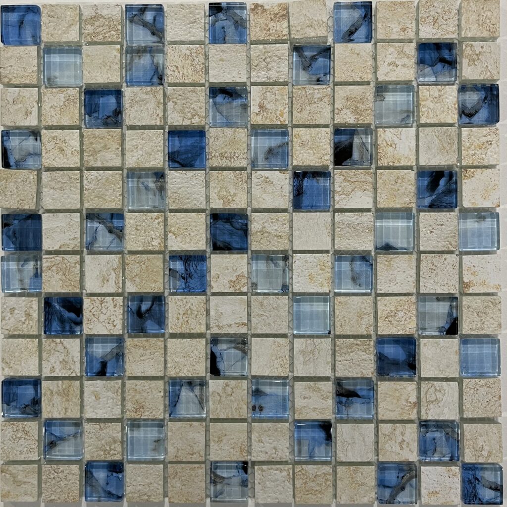 STONE GLASS TILE BLUE/ CREAM 1X1 - POOLS & SURFACES DISTRIBUTOR